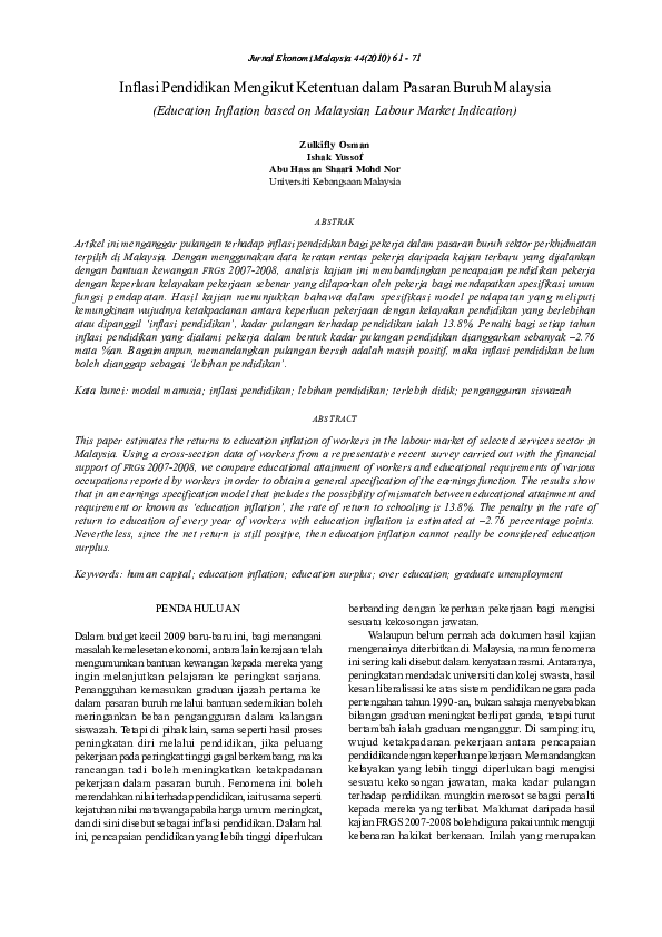 (PDF) Inflasi Pendidikan Mengikut Ketentuan dalam Pasaran Buruh ...