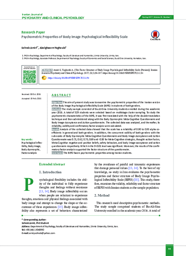 (PDF) Psychometric Properties of Body Image Psychological Inflexibility ...