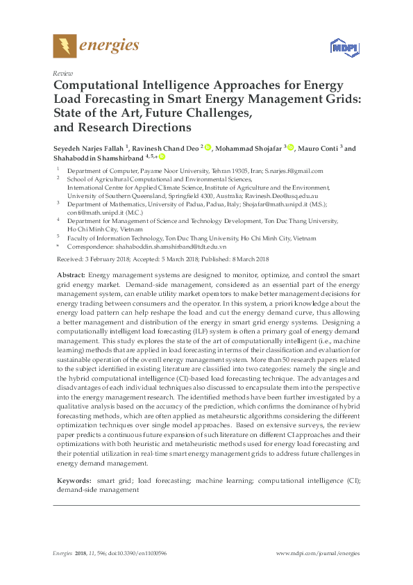 Pdf Computational Intelligence Approaches For Energy Load Forecasting In Smart Energy
