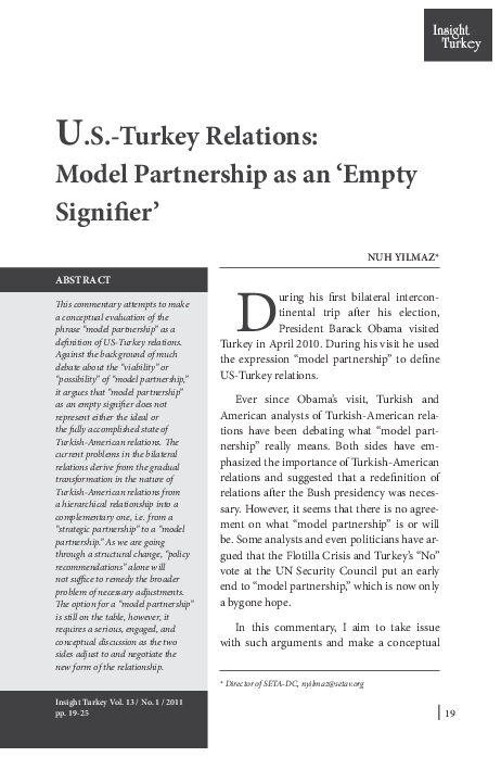 (PDF) U.S.-Turkey Relations: Model Partnership as an ‘Empty Signifier'