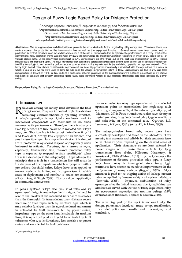 Pdf Design Of Fuzzy Logic Based Relay For Distance Protection