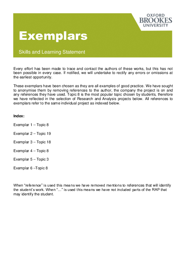 (PDF) Exemplars Skills and Learning Statement