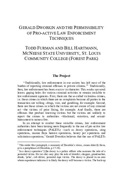 (PDF) GERALD DWORKIN AND THE PERMISSIBILITY OF PRO-ACTIVE LAW ...