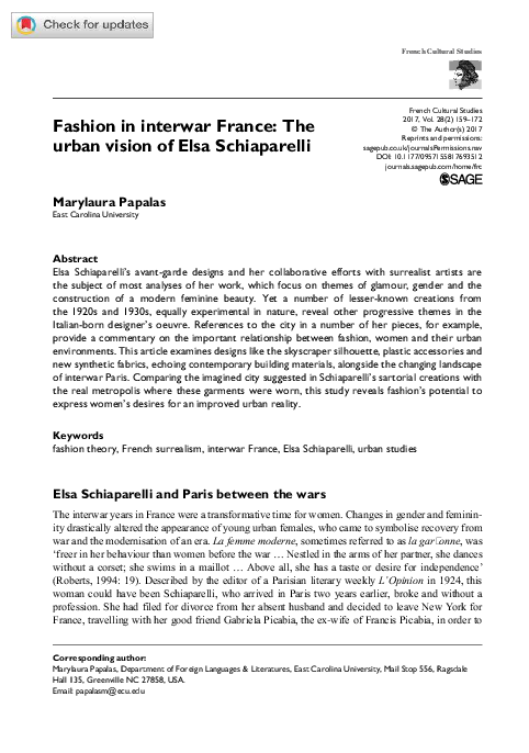 (PDF) Fashion in interwar France: The urban vision of Elsa Schiaparelli