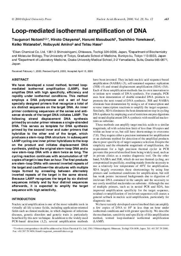 (PDF) Loop-mediated isothermal amplification of DNA