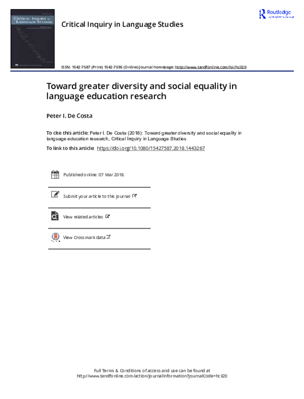 (PDF) Critical Inquiry in Language Studies Toward greater diversity and ...