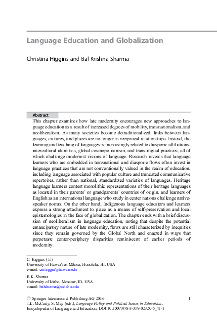 (PDF) Language education and globalization