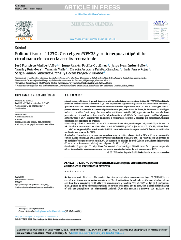 (PDF) Polimorfismo −1123G>C en el gen PTPN22 y anticuerpos antipéptido ...
