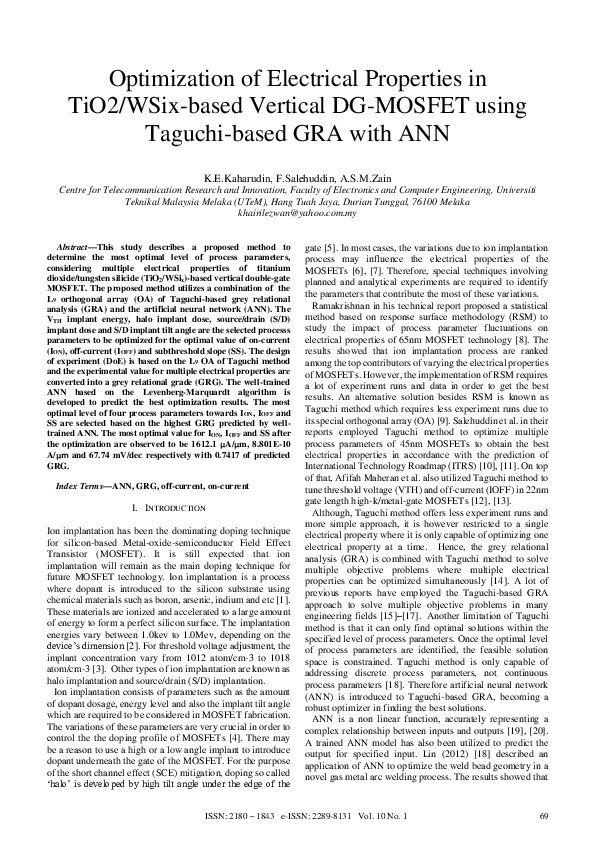 (PDF) Optimization of Electrical Properties in TiO2/WSix-based Vertical DG-MOSFET using Taguchi ...