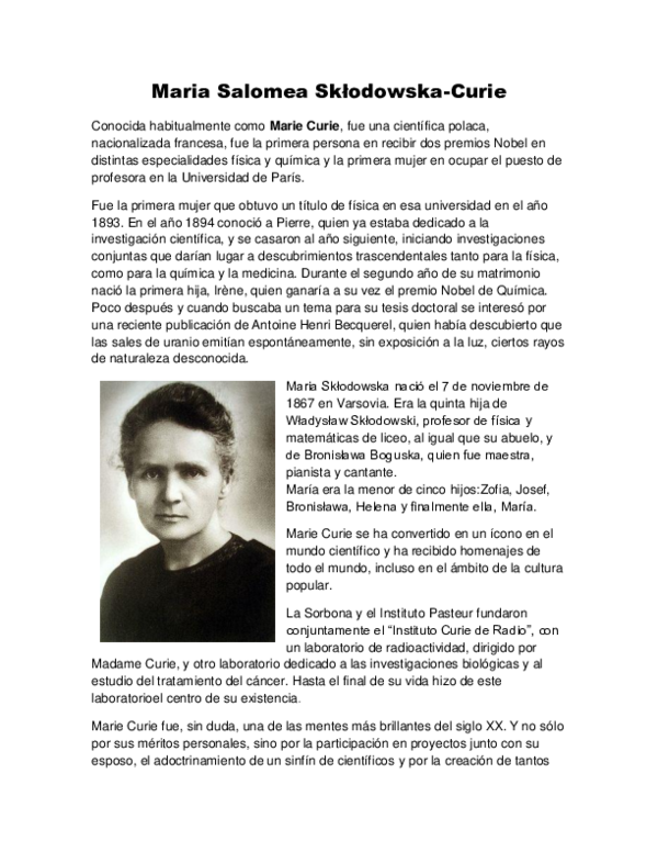 (DOC) Maria Salomea Skłodowska-Curie