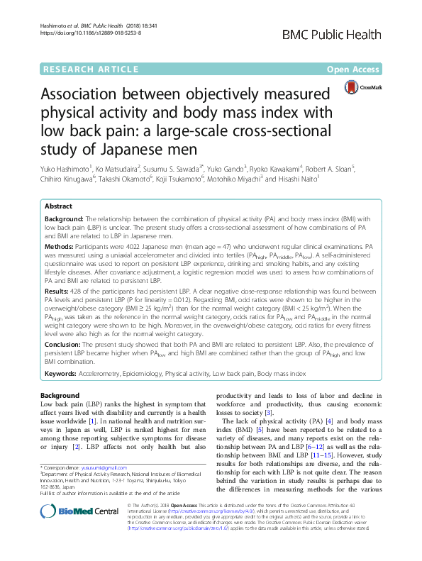 (PDF) Association between objectively measured physical activity and body mass index with low ...
