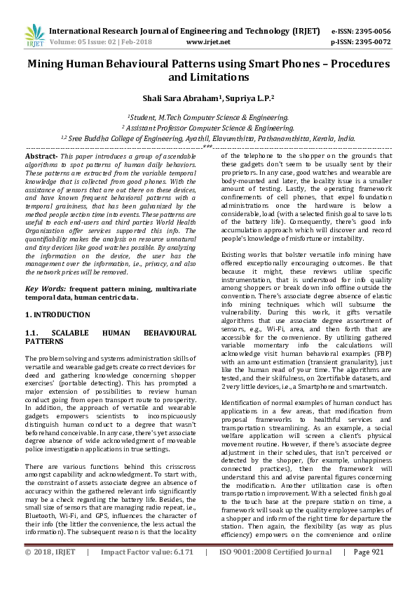 (PDF) Mining Human Behavioural Patterns using Smart Phones – Procedures and Limitations