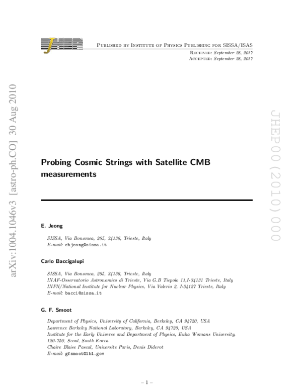 (PDF) Probing cosmic strings with satellite CMB measurements