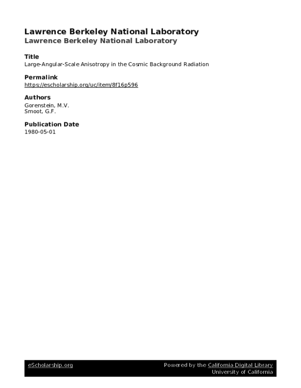 Pdf Large Angular Scale Anisotropy In The Cosmic Background Radiation