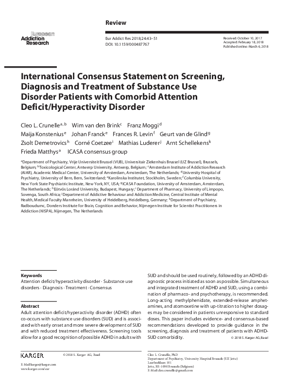 (PDF) International Consensus Statement on Screening, Diagnosis and Treatment of Substance Use ...