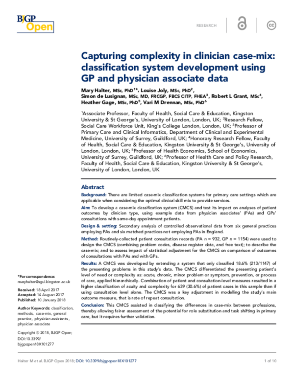 (PDF) Capturing complexity in clinician case-mix: classification system ...