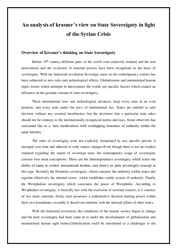 (DOC) An analysis of krasner's view on State Sovereignty in light of ...