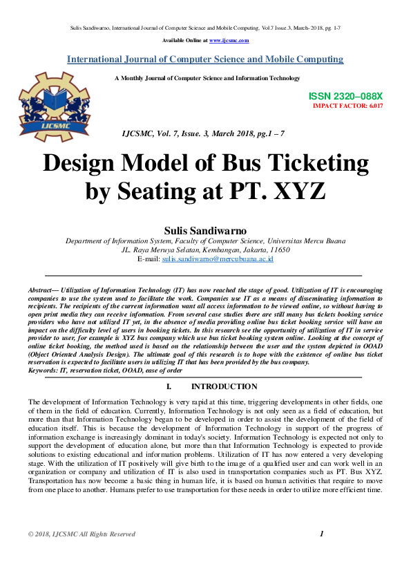(PDF) Design Model of Bus Ticketing by Seating at PT. XYZ﻿