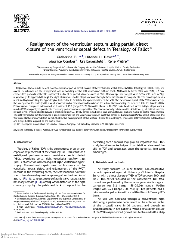 (PDF) Realignment of the ventricular septum using partial direct closure of the ventricular ...