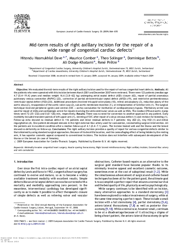 (PDF) Mid-term results of right axillary incision for the repair of a ...