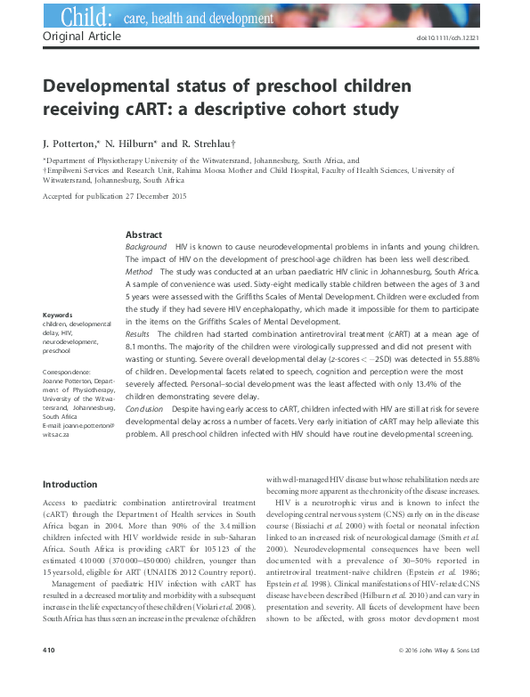 (PDF) Developmental status of preschool children receiving cART: a ...