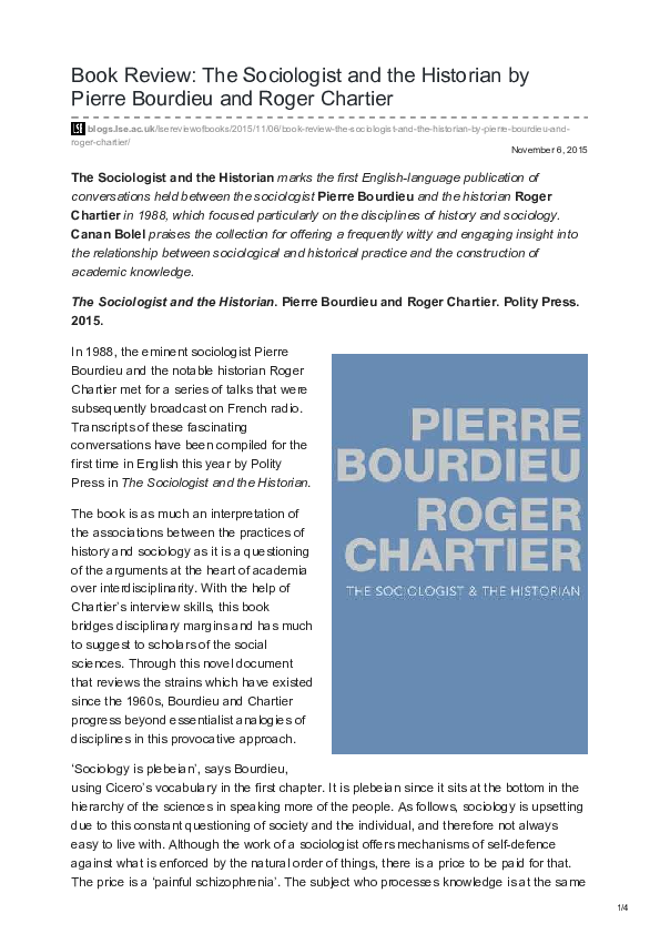 (PDF) Book Review: The Sociologist and the Historian by Pierre Bourdieu ...