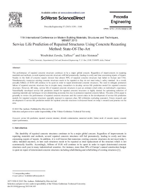 (PDF) Service Life Prediction of Repaired Structures Using Concrete Recasting Method: State-of ...