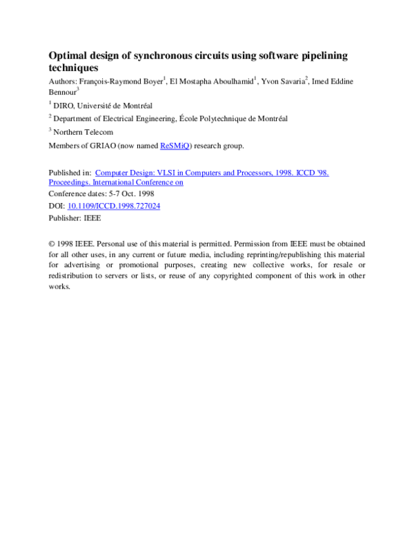 Pdf Optimal Design Of Synchronous Circuits Using Software Pipelining Techniques