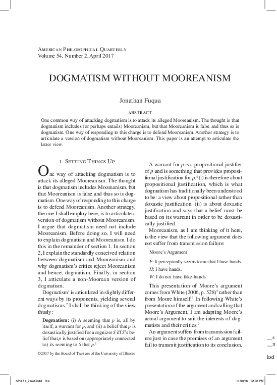 (PDF) Dogmatism Without Mooreanism