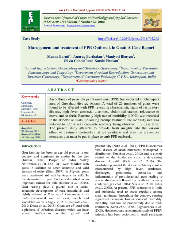 (PDF) Management and treatment of PPR Outbreak in Goat: A Case Report