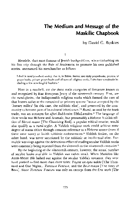 (PDF) David G. Roskies, “The Medium and Message of the Maskilic ...