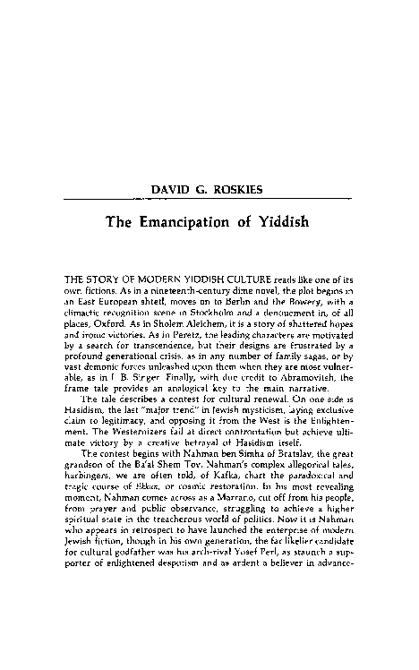 (PDF) David G. Roskies, “The Emancipation of Yiddish,” Prooftexts: A ...