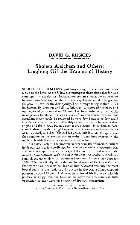 (PDF) David G. Roskies, “Sholem Aleichem and Others: Laughing Off the ...