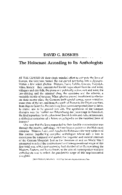 (PDF) David G. Roskies, “The Holocaust According to its Anthologists ...