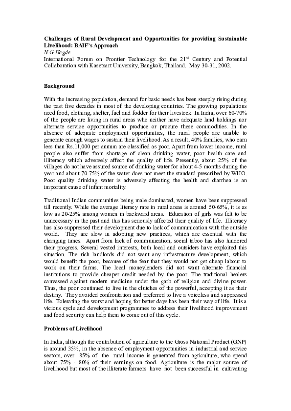 (DOC) Challenges of Rural Development and Opportunities for providing ...