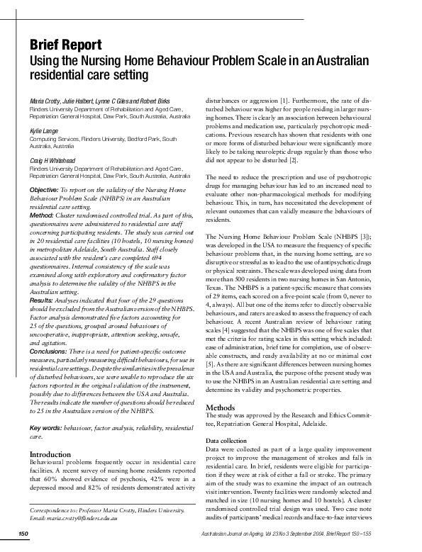 (PDF) Using the Nursing Home Behaviour Problem Scale in an Australian ...