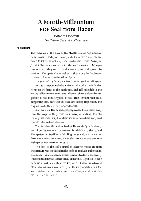 (PDF) A Fourth-Millennium BCE Seal from Hazor