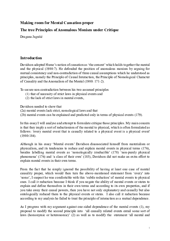 (DOC) Making room for Mental Causation proper The tree Principles of ...