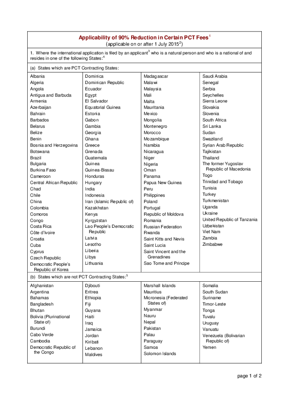 (PDF) Applicability of 90% Reduction in Certain PCT Fees 1 (applicable ...