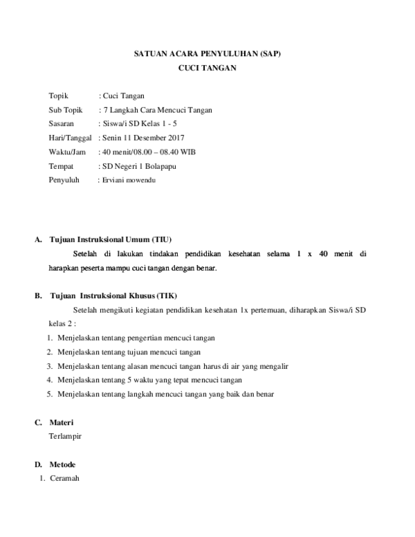 (DOC) SATUAN ACARA PENYULUHAN (SAP