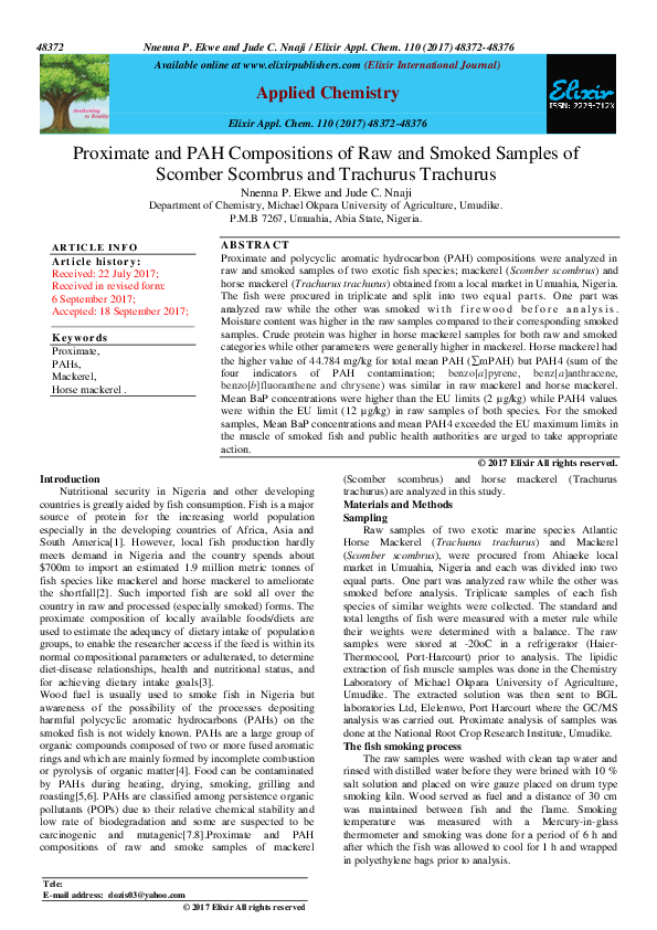 (PDF) Proximate and PAH Compositions of Raw and Smoked Samples of ...