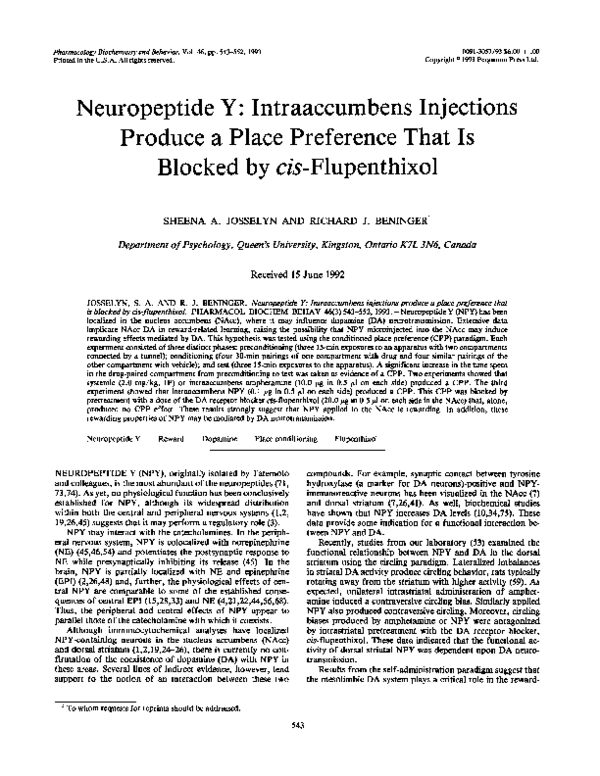 (PDF) Neuropeptide Y: Intraaccumbens injections produce a place ...