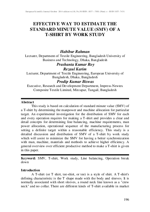 (PDF) Effective Way to Estimate the Standard Minute Value (SMV) of a T ...