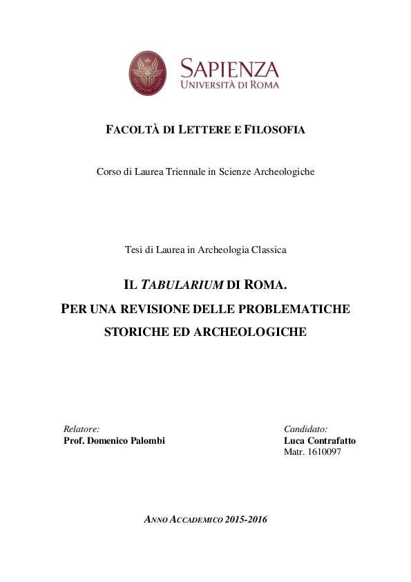 (PDF) IL TABULARIUM DI ROMA. PER UNA REVISIONE DELLE PROBLEMATICHE ...
