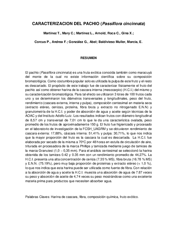 (PDF) CARACTERIZACION DEL PACHIO (Passiflora cincinnata)