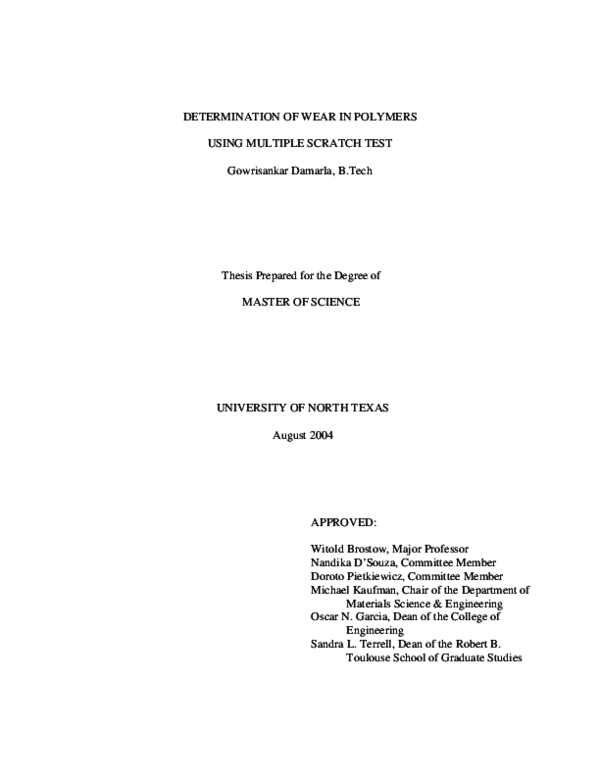 (PDF) Determination of Wear in Polymers Using Multiple Scratch Test