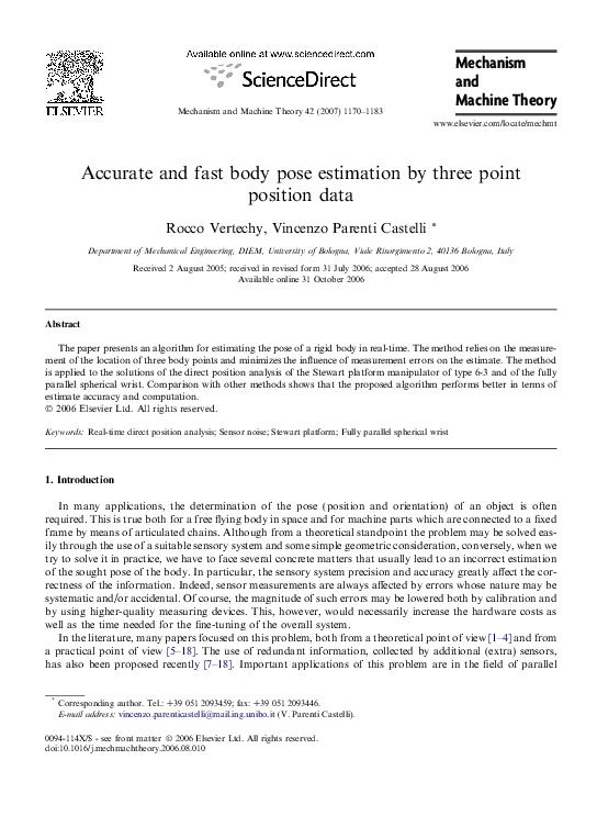 (PDF) Accurate and fast body pose estimation by three point position data