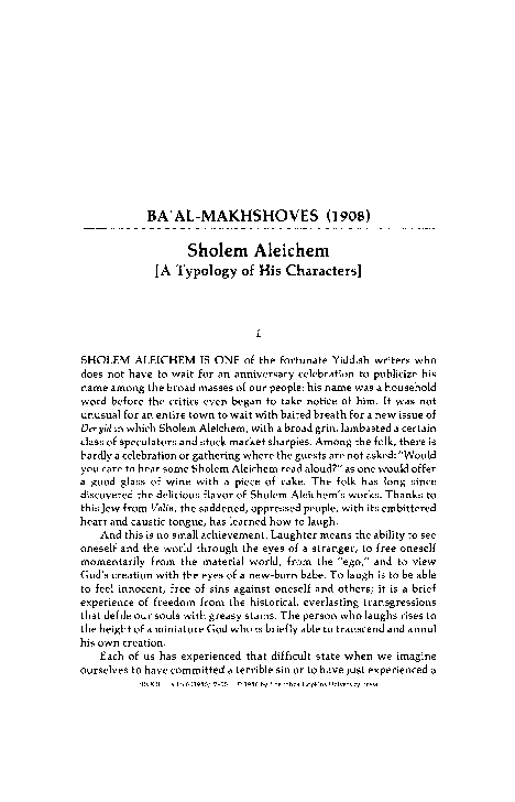 (PDF) David G. Roskies, “Translation of Ba’al Makhshoves, “Sholem ...