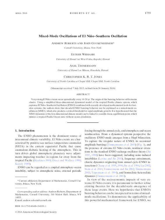(PDF) Mixed-Mode Oscillations of El Niño–Southern Oscillation