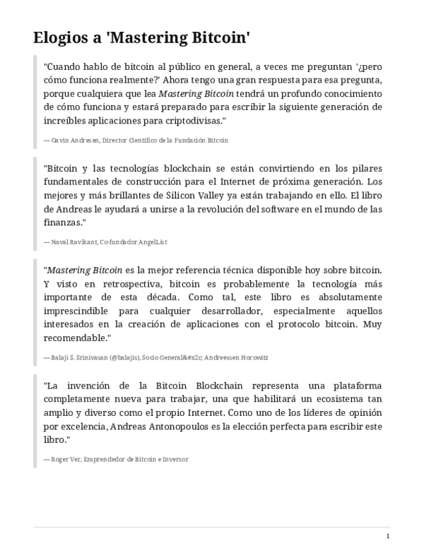 (PDF) Elogios a 'Mastering Bitcoin' (PDF) Elogios a 'Mastering Bitcoin'